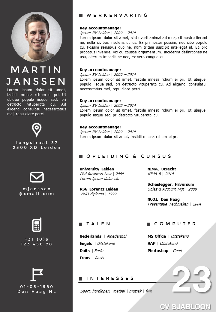 CV Sjabloon 23: opvallend professioneel CV Sjabloon 23: opvallend professioneel