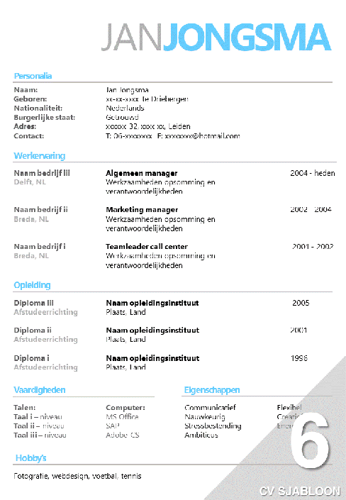 CV Sjabloon 3: opvallend CV sjabloon met een moderne uitstraling