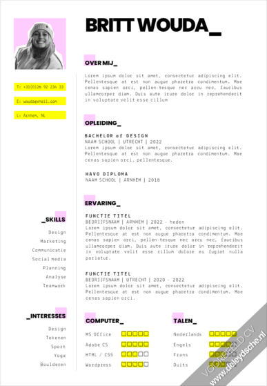 Creatief CV Template voor Student of Starter | De Leydsche